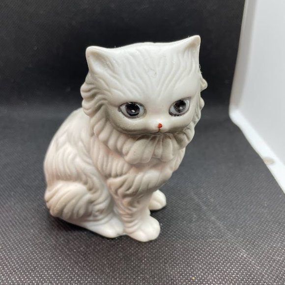 Accents | Bisque Porcelain Grey White Long Haired Cat Kitten With Blue ...